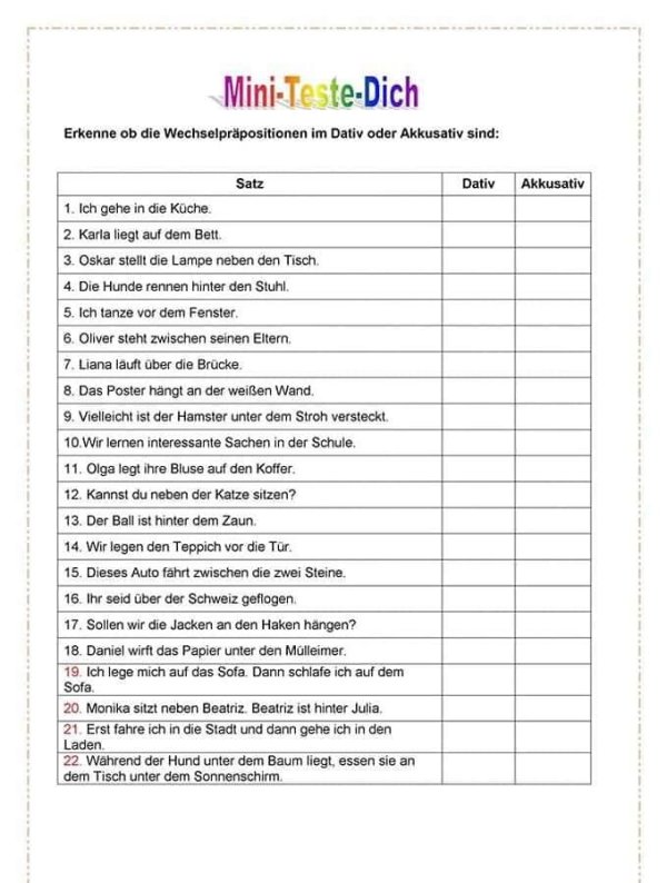 Mini-Teste-Dich - Deutsch - Viel Spass