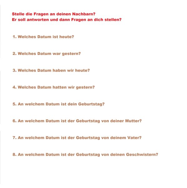 Stelle die Fragen an deinen Nachbarn? - Deutsch - Viel Spass