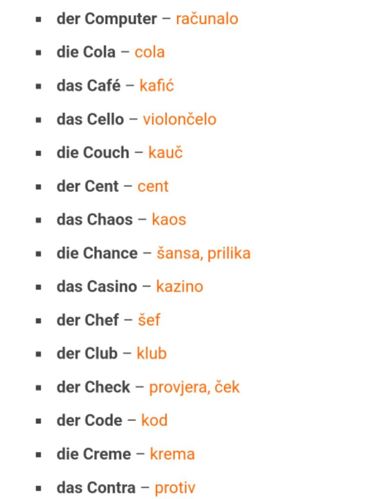 Wortliste “C” – pogledajte preko 50 riječi sa slovom C. - Deutsch ...