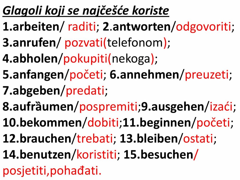 Glagoli koji se najčešće koriste u njemačkom jeziku - Deutsch - Viel Spass